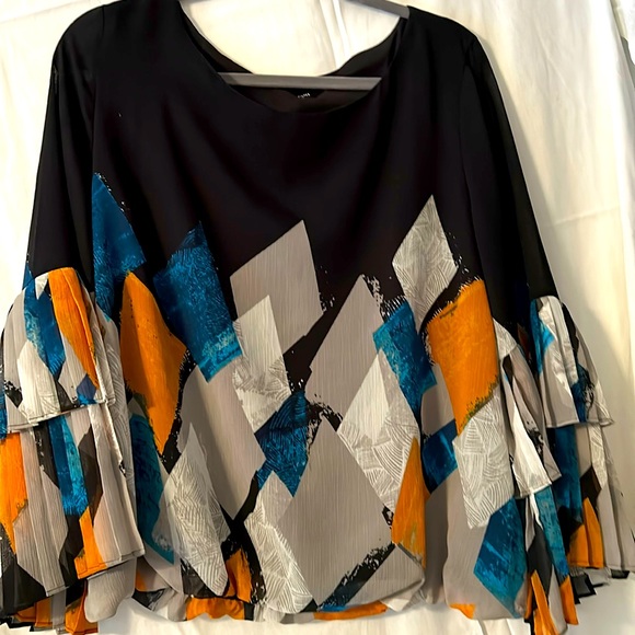 Alfani | Tops | Geometric Alfani Top With Feathered Sleeves | Poshmark